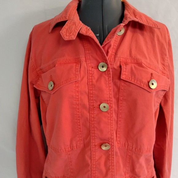 CAbi | Jackets & Coats | Cabi Jacket M Lobster Orange Red Button Taylor ...